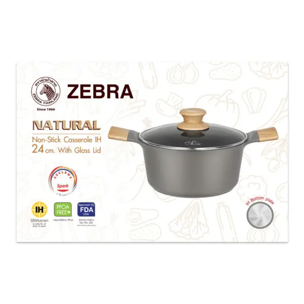 24cm Natural Non Stick Casserole With Glass Lid – Zebra Malaysia